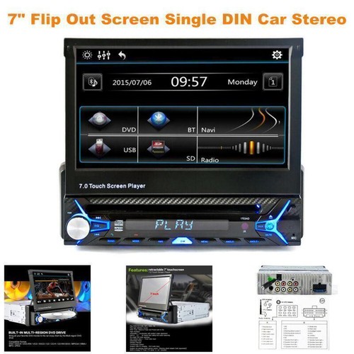 7" Flip Out Screen Single DIN Car Stereo DVD / VCD Player GPS Navi ...