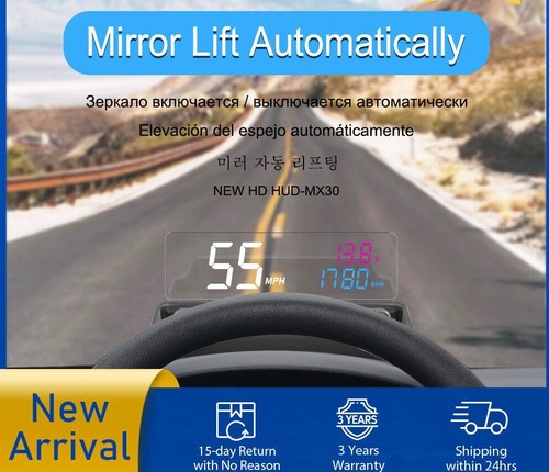 2023 Update Auto-Lift Mirror HUD MX30 Pro Large & Clear Font RPM Speed ...