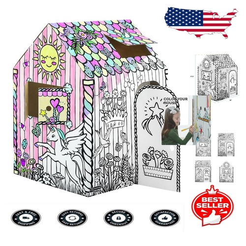 Kid-Safe Color-In Unicorn Playhouse - Fun for Kids 3+ (Operable Doors ...