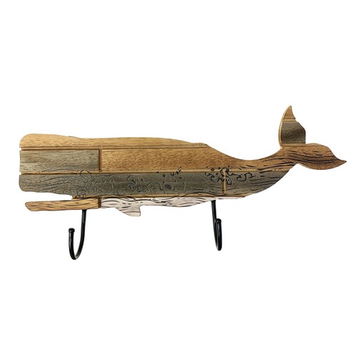 Wooden Whale Shaped Wall Mounted Hanger Rustic Hanging Whale Keys Hooks ...