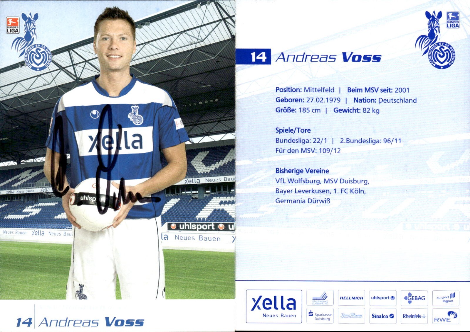 Andreas Voss 6 Msv Duisburg 2007-08 Autographe Ak Carte Autographe ...