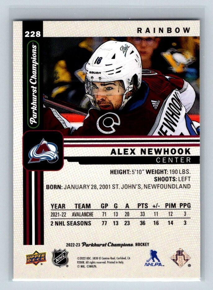 2022-23 Parkhurst Champions Hockey Rainbow #228 Alex Newhook Colorado ...