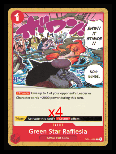 OP01-028 Green Star Rafflesia (C) Romance Dawn One Piece CCG x4 Playset ...