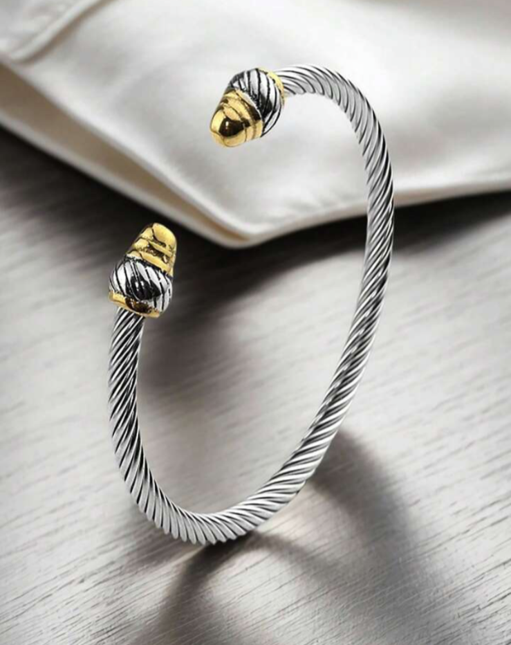 Silver Twisted Cable Two Tone Womens Bangle Bracelet One Size | eBay