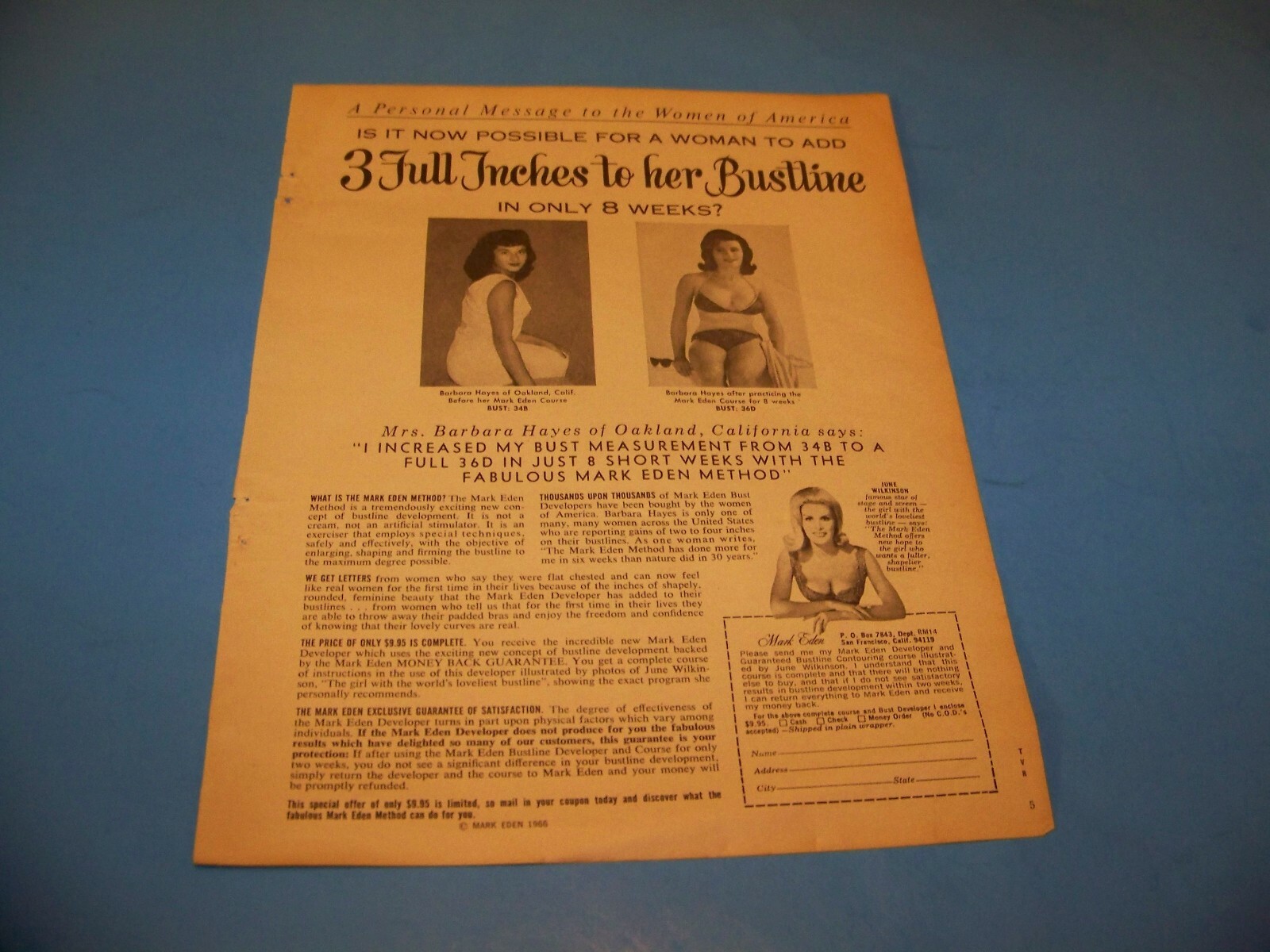 Bustline Development Print Ad from Magazine 1966 "The Mark Eden Method ...