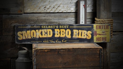 Custom Family Smoked BBQ Sign - Rustic Hand Made Vintage Wooden | eBay