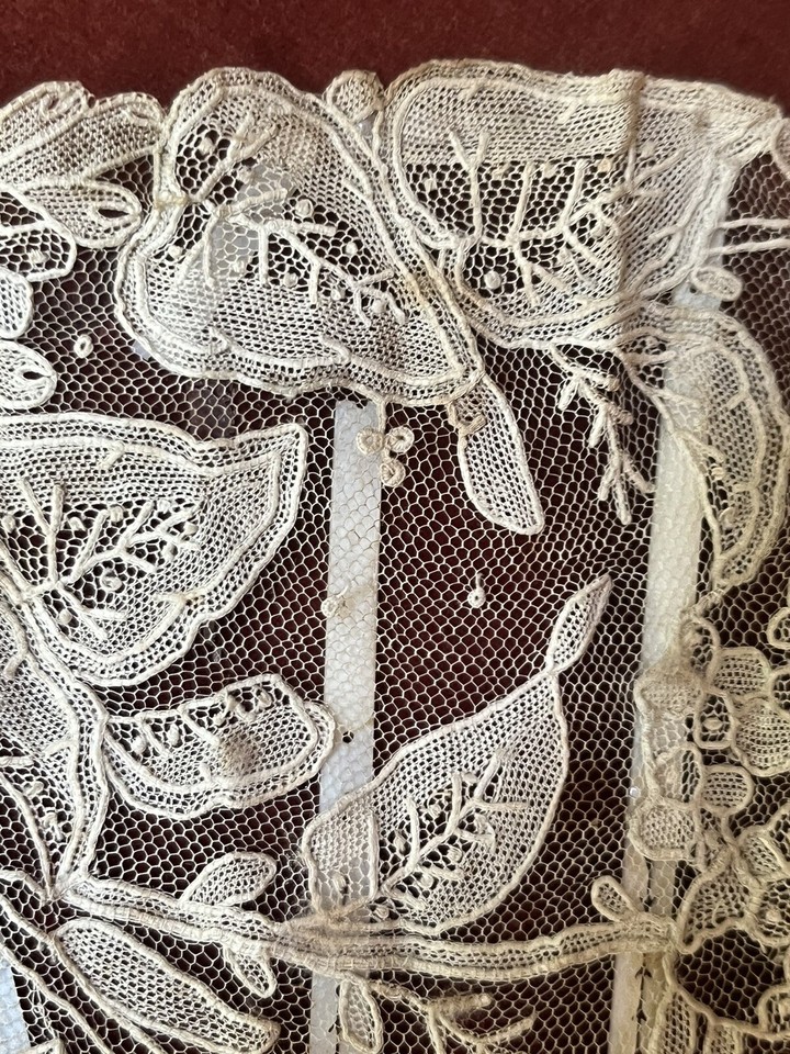 Antique 19th Century Point De Gaze lace mother MOP Pearl silver Hand ...