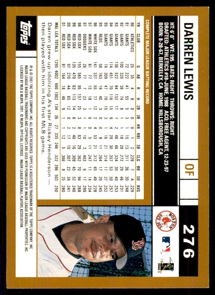 2002 Topps Baseball Card Darren Lewis A Baseball Cards #276 | eBay