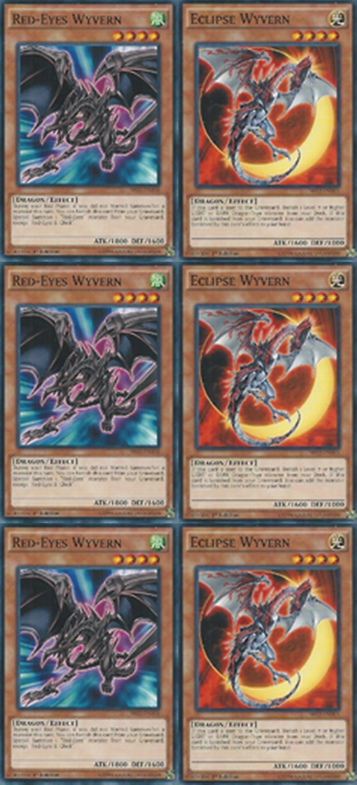 3x Red-Eyes Wyvern SR02-EN010 +3x Eclipse Wyvern SR02-EN015 1st Mint ...