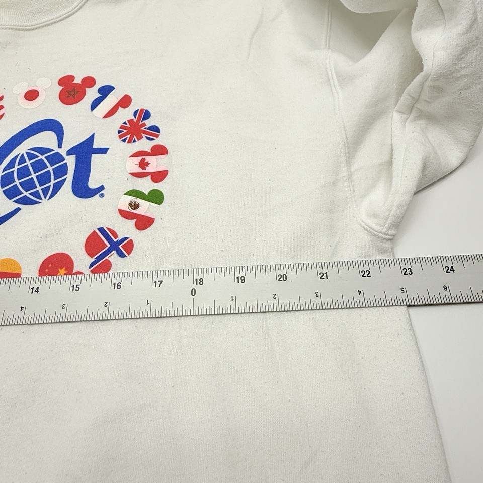 Vtg Disney Epcot Sweatshirt Large White Mickey World Flags USA Crewneck ...