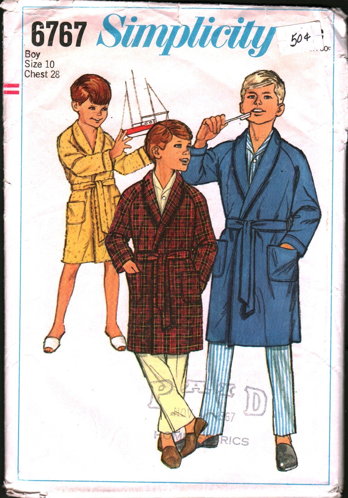 6767 Vintage Simplicity Sewing Pattern Boys Bathrobe Robe Leisure 1960s ...