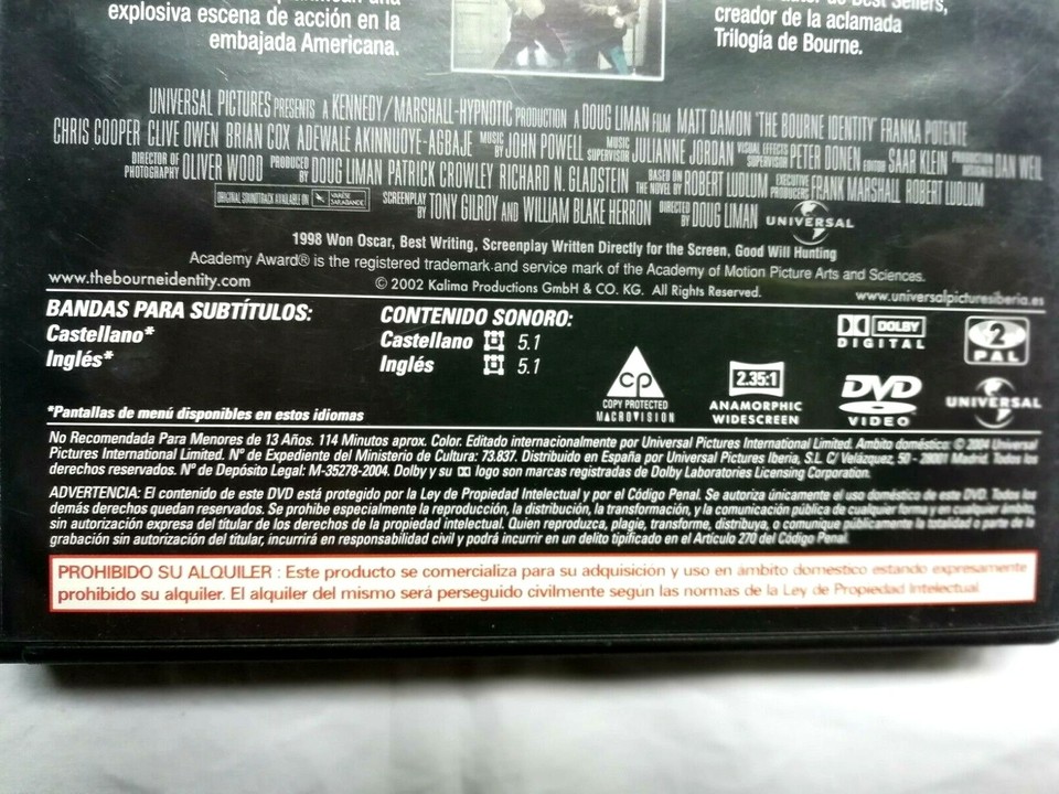 The Bourne Identity DVD The Bourne Case Matt Damon Pal | eBay Australia