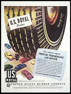 U.S. ROYAL DeLuxe Tires Pre-WW2 Performance Colorful Garage Decor PRINT ...