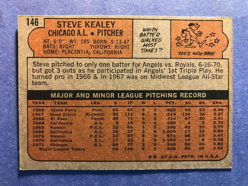 SIGNED STEVE KEALEY AUTOGRAPHED 1972 TOPPS BASEBALL CARD - WHITE SOX | eBay