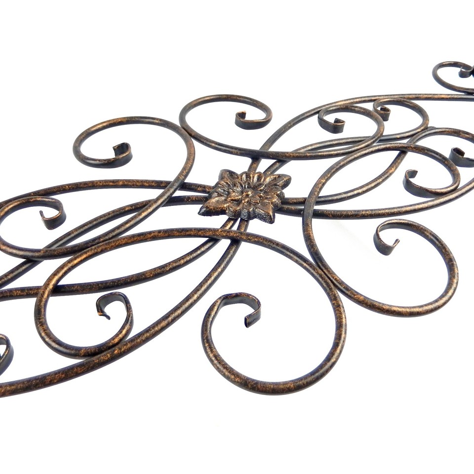 Large Elegant Metal Scrolls Wall Decor Flower Medallion Black Gold 36. ...