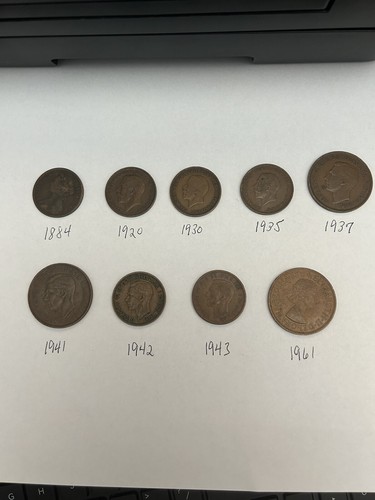 GREAT BRITAIN + Australia - Lot of Twenty (9) Penny + Half Penny Coins ...