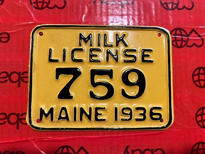 LICENSE PLATE LOT original Maine milk plate 1936 759 near mint ...