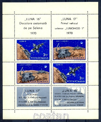1971 Luna 16-17,Lunochod,Moon,Lunar rover,Space,Romania,Bl.82,2914,CV ...