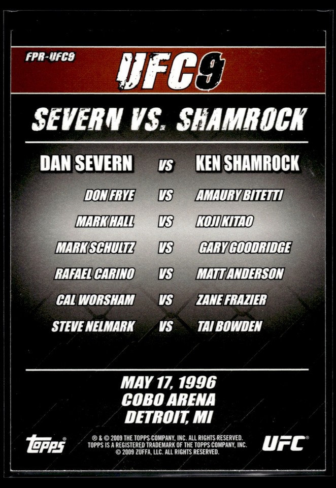UFC 9: Motor City Madness Fight Poster 2009 Topps UFC Round 2 Card #FPR ...