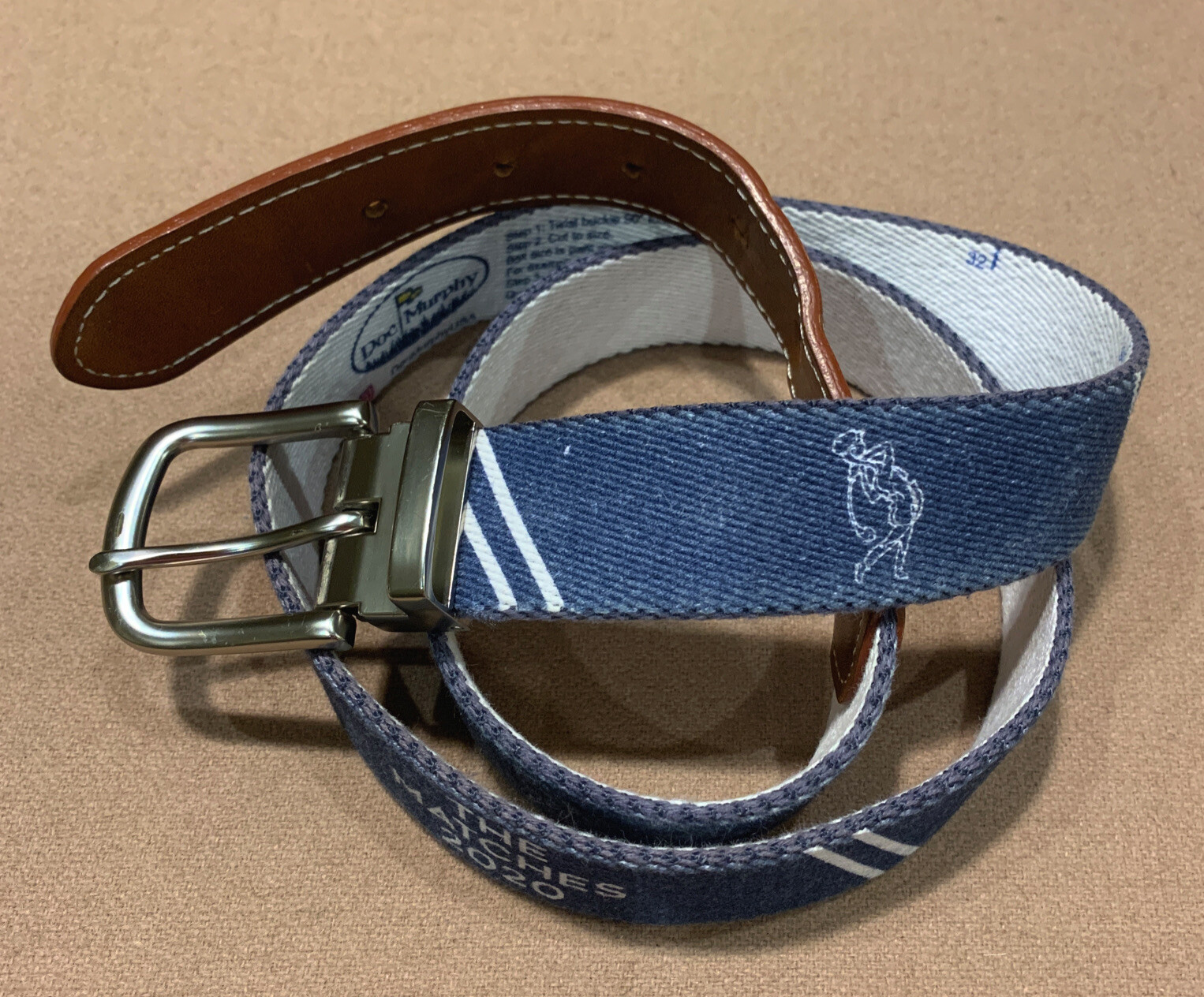 Doc Murphy Men’s Belts Blue Canvas /Leather Trim W/Silver Buckle Size ...