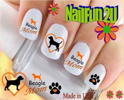 Nail Art 110B DOG BREED Beagle MOM 2 WaterSlide Nail Decals Transfers ...