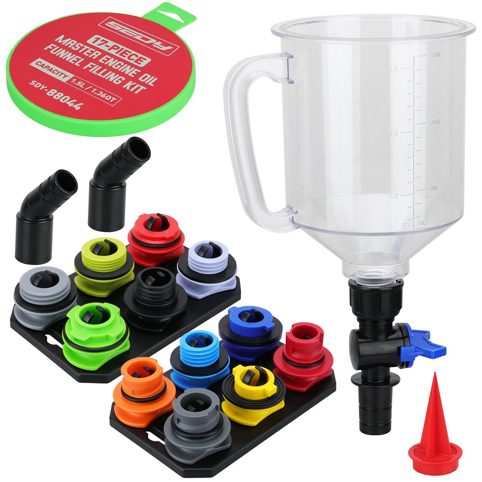17PC Engine Oil Funnel Set 12 Adapters Elbow Arrow Screen Magnetic ...