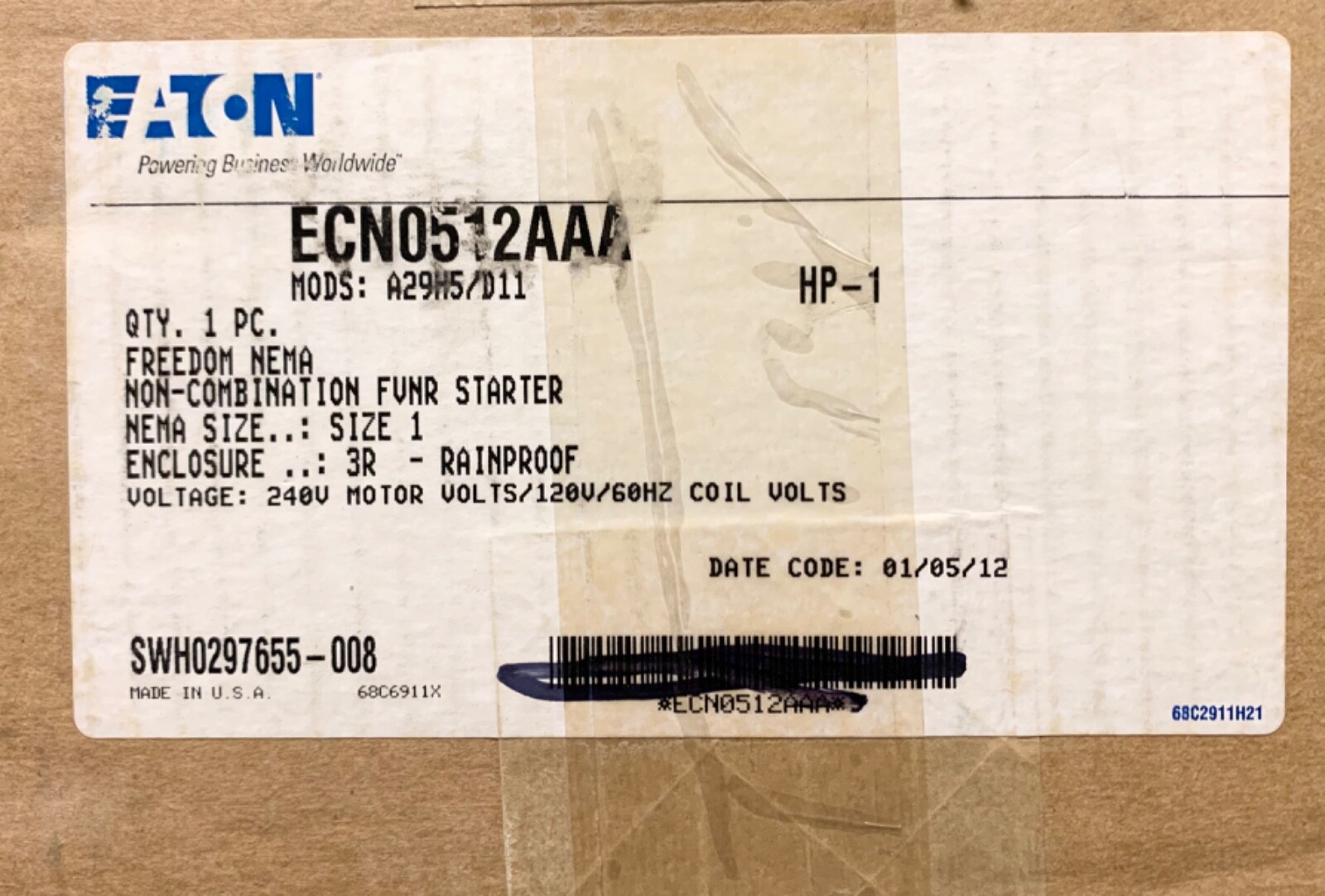 EATON ECN0512AAA 120 VAC Size 1 AN16DN0 Stater Nema 3R Enclosure | eBay