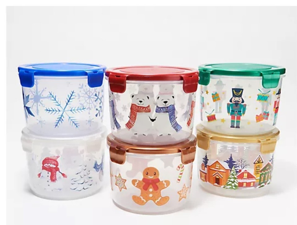 SHIPS FREE! 6 Round Lock n Lock Christmas Assorted Holiday Seasonal ...