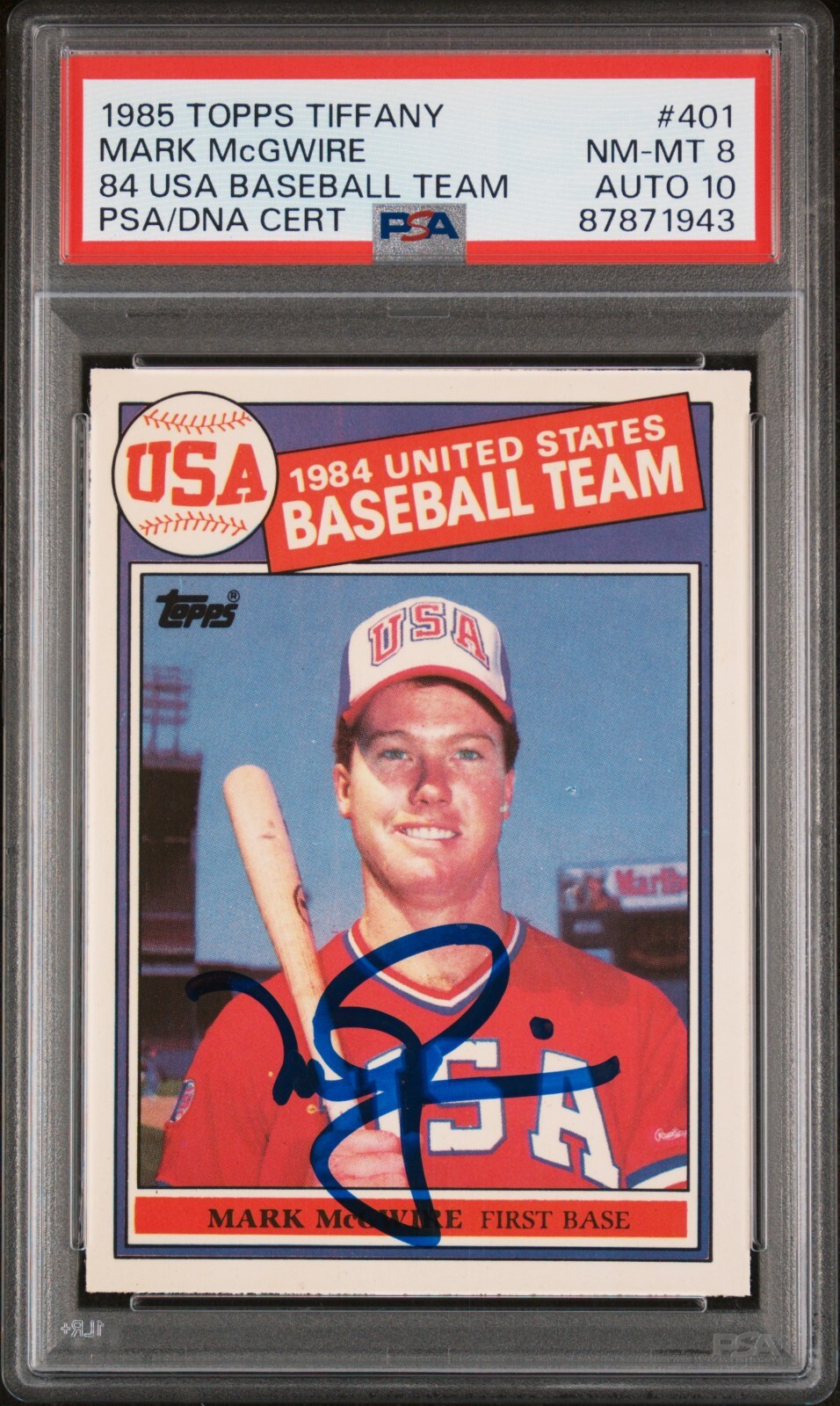 MARK MCGWIRE 1985 TOPPS TIFFANY USA SIGNED ROOKIE - PSA 8 MINT w/ PSA ...