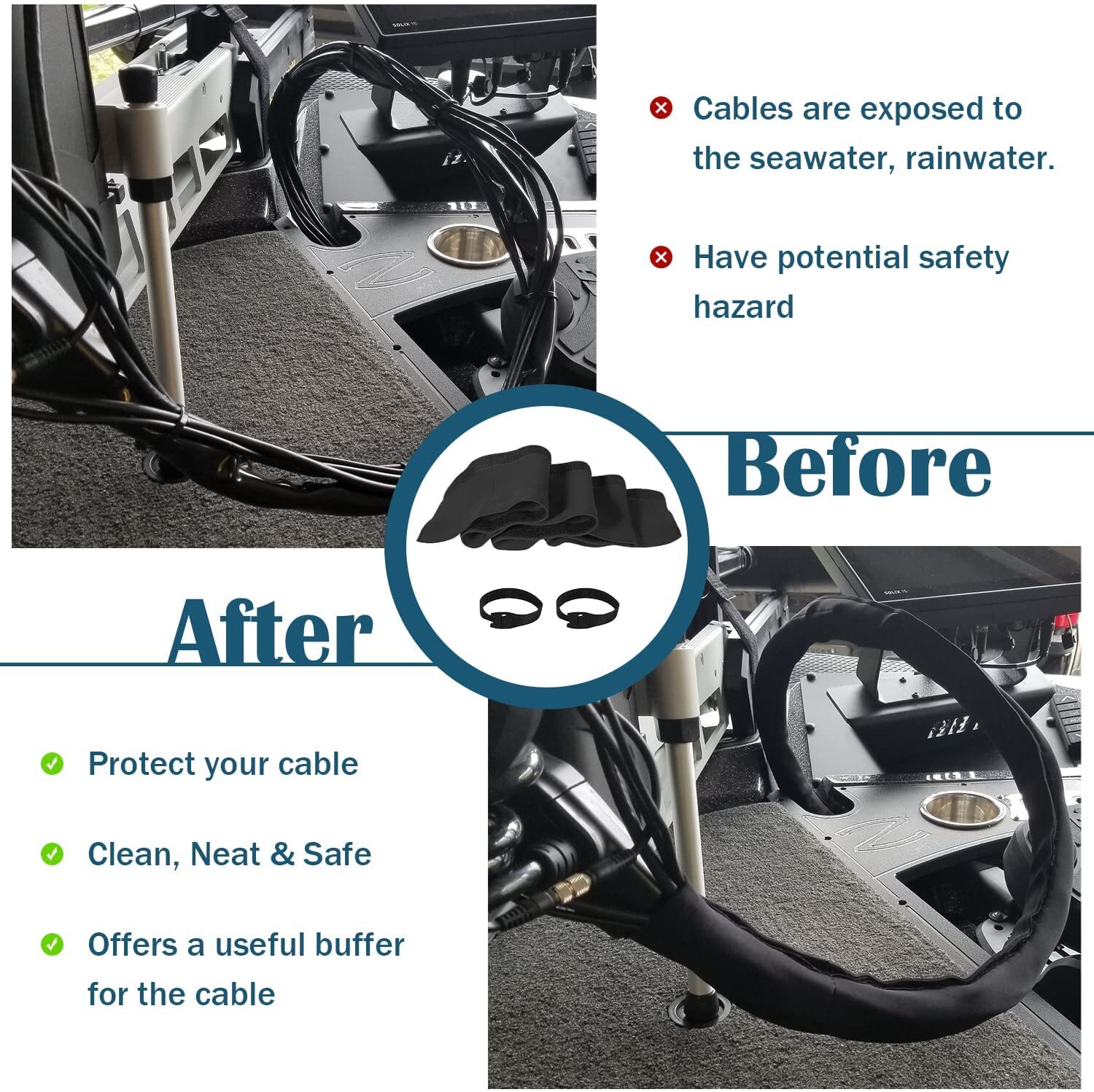 Neoprene Trolling Motor Cable Organizer Sleeve, 60’’ Troll Wire Cable ...