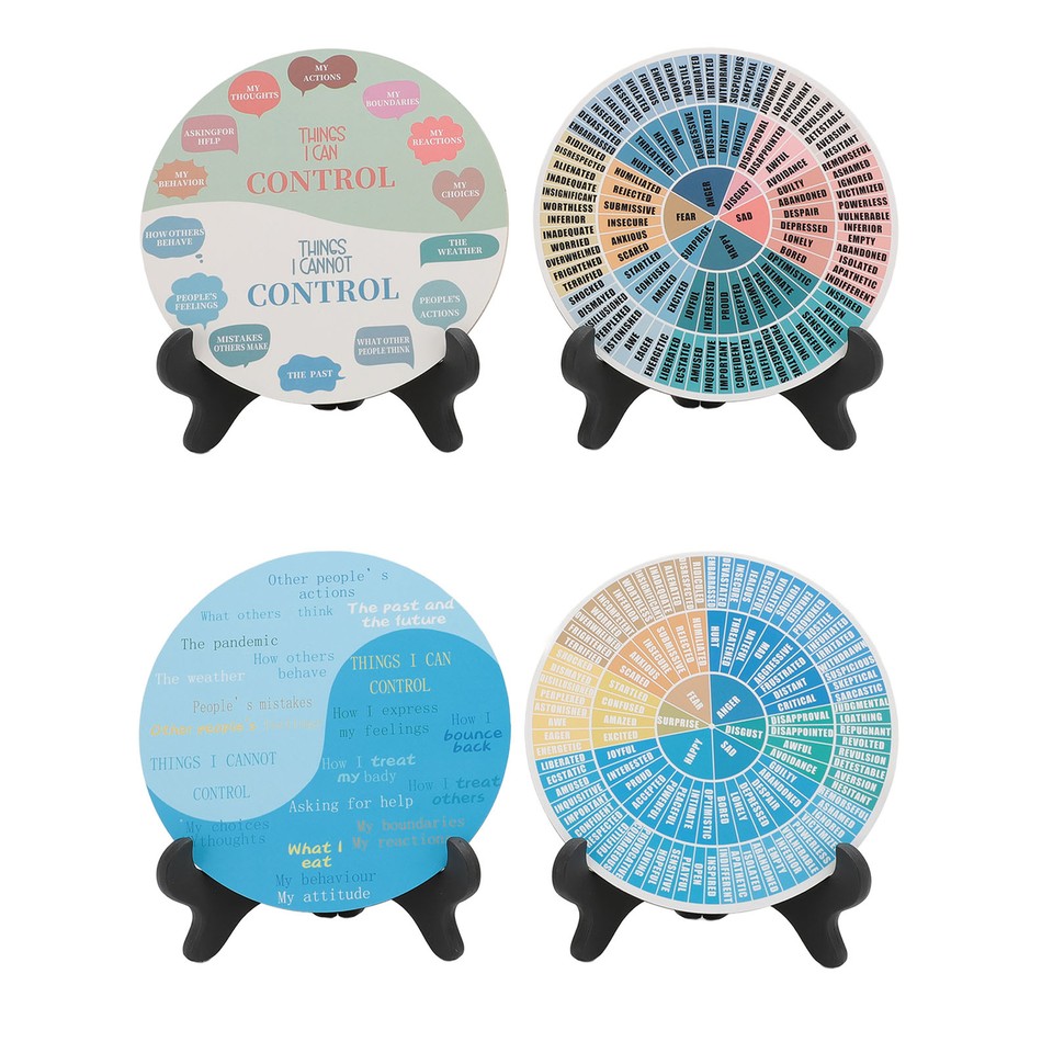 2Pcs Calm Feeling Wheels With Black Base Wooden Emotion Chart Wheel ...
