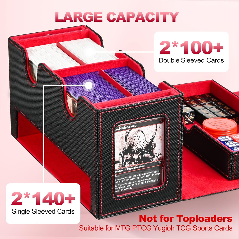 MTG Deck Box, Double Card Storage Box with 2 Commander Display & Dice ...