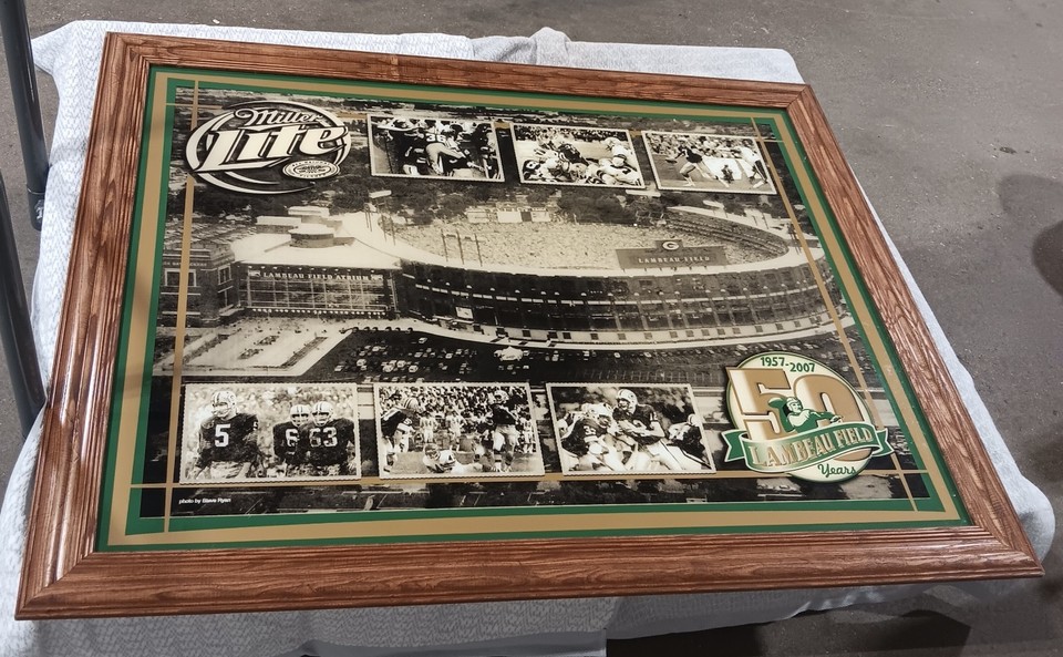 Giant Miller Lite Beer Lambeau Field 50th Anniversary Mirror Green Bay ...