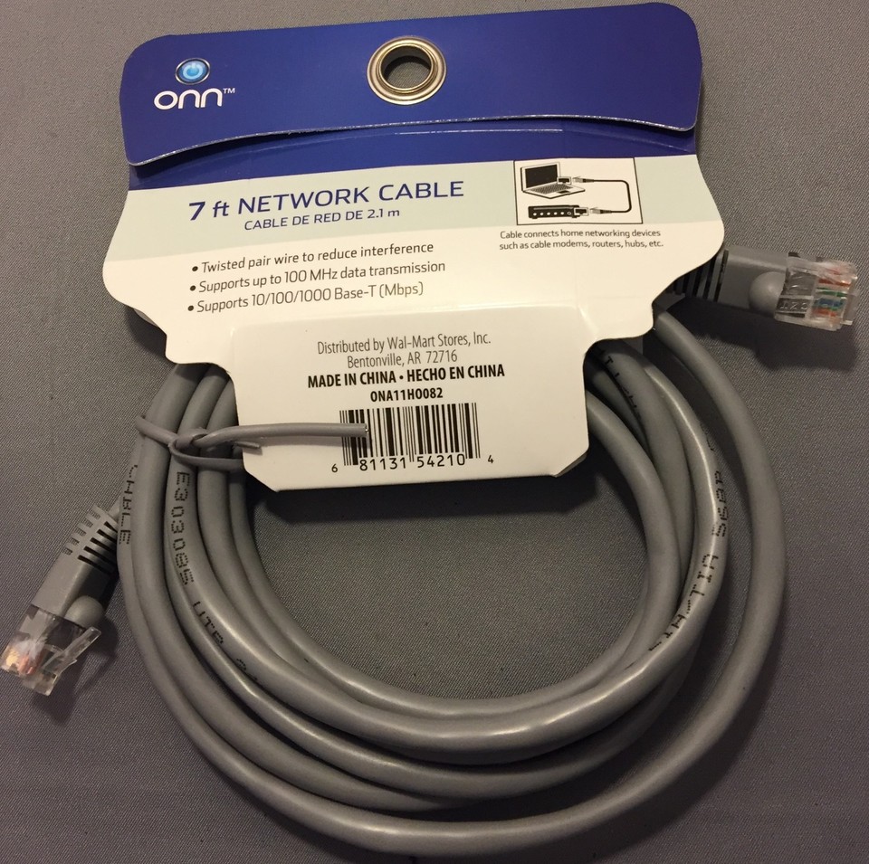 Onn 7FT Network Cable Supports 10/100/1000 Base-T (Mbps) Ethernet New ...