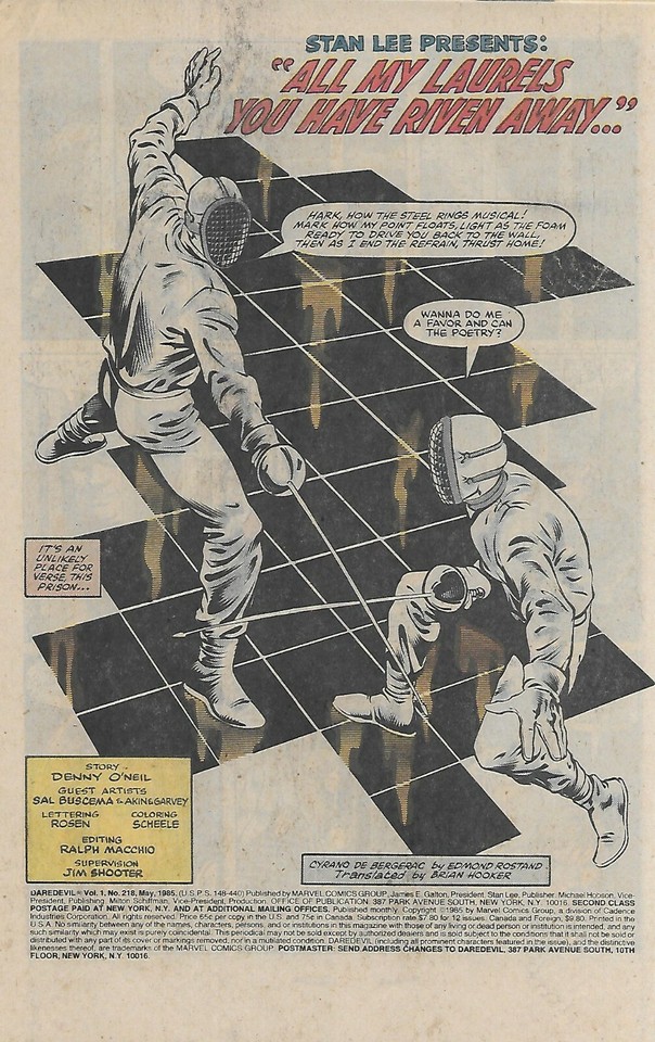 Daredevil Comic 218 Copper Age First Print 1985 Denny O'Neil Buscema ...