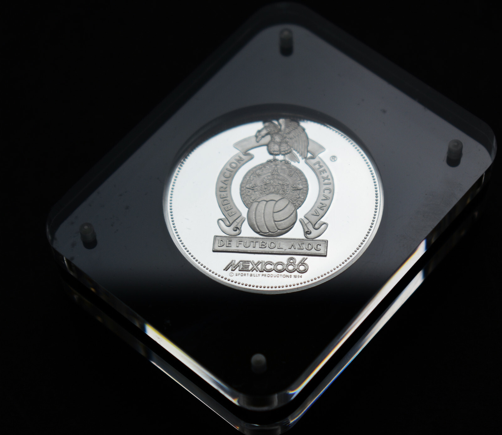 RARE MEXICO PROOF FIFA MEDAL Silver Pesos Moneda 1986 SOCCER Football ...