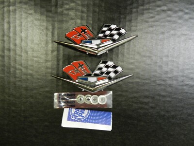 1962 1963 Chevy Impala Belair Front Fender Emblem Flags Pair 327 409 ...