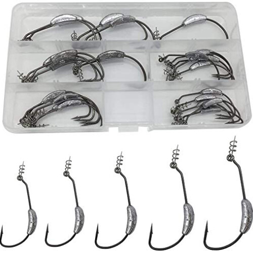 25xFishing Tool Weighted Superline Worm Hooks Jig Twistlock Chrome ...