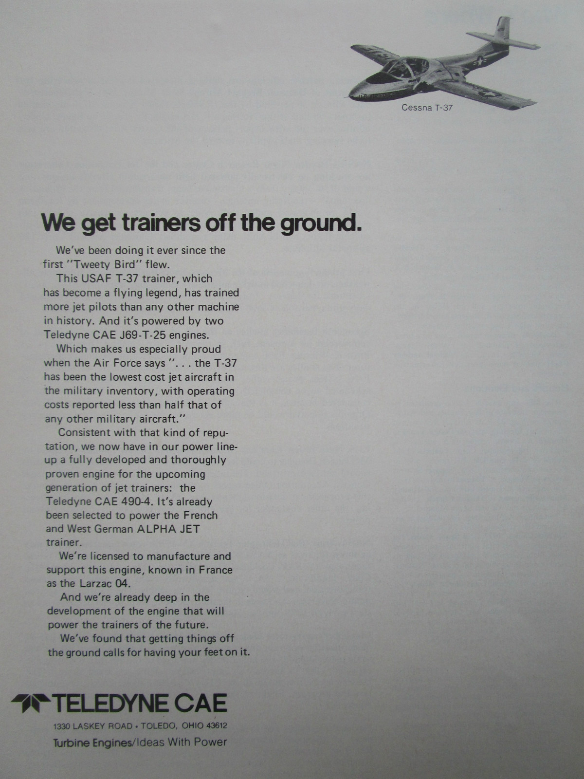 8/1977 PUB TELEDYNE CAE J69 T25 TURBINE ENGINE USAF CESSNA T-37 TRAINER ...