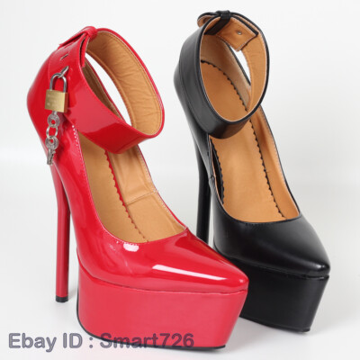 Womens Super High Heel Stiletto Platform Lock Strap Metal Club Party ...