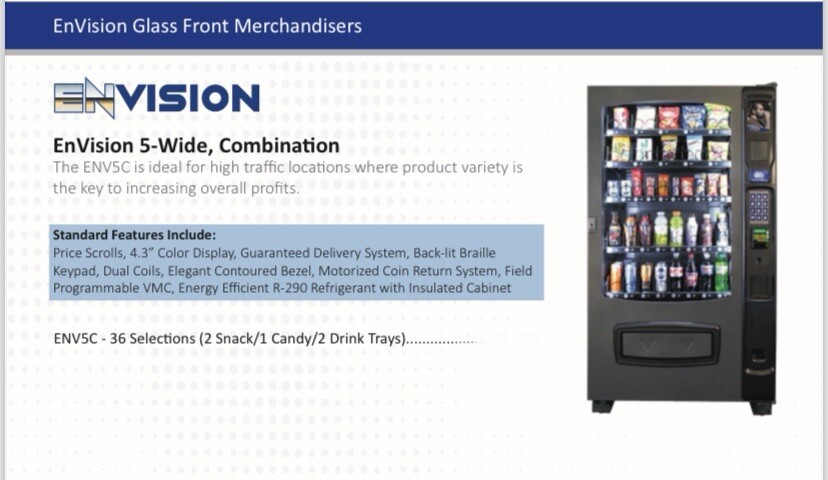 Seaga Envision 5 Wide Combo Vending Machine ENV5C Credit Card Reader ...