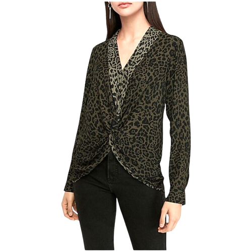 Express Womens Olive Green Black Animal Print Top Twist Front Long ...