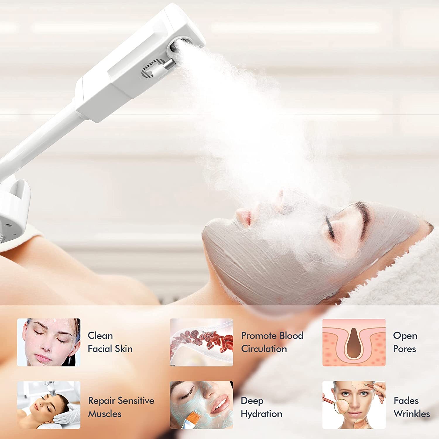 2 in 1 Face Steamer with Strong Steam and 5X Magnifying Lamp Skin Care ...