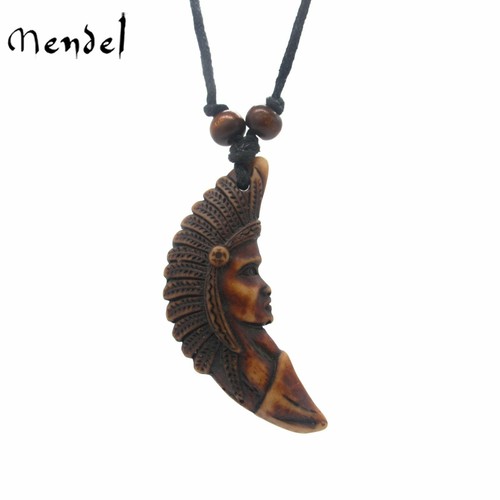 MENDEL Vintage Mens Native American Indian Chief Artifact Bone Pendant ...
