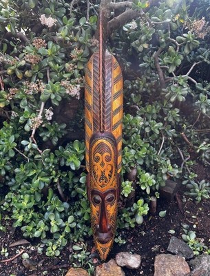 Hand Crafted wooden Tribal Tiki Bar mask with mohawk wall Decor hanging ...