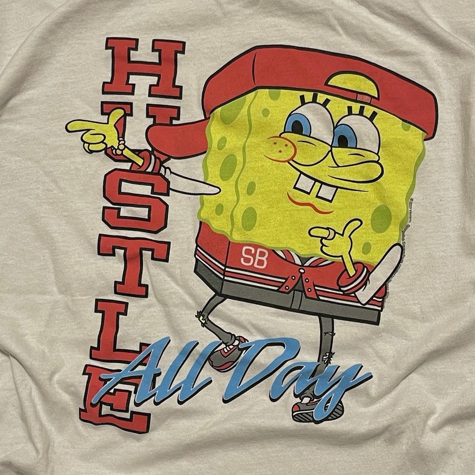 y2k Style Spongebob SquarePants Hustle All Day Large Graphic Print Tee ...
