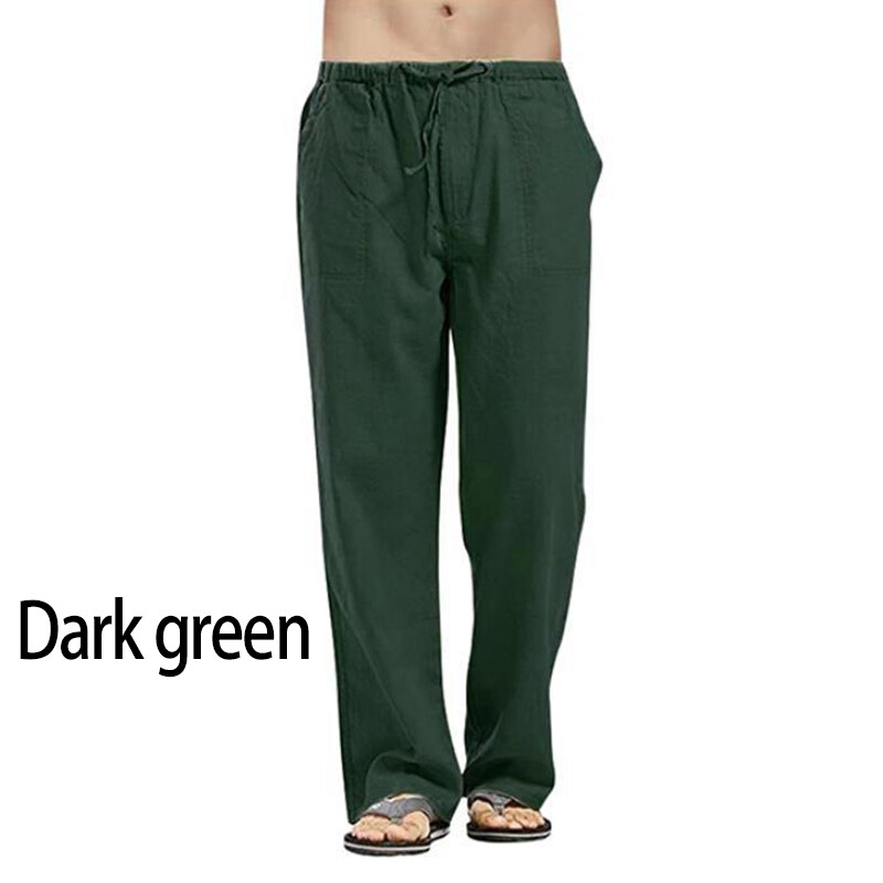 Casual Men's Drawstring Straight Pants Loose Cotton Linen Trousers ...