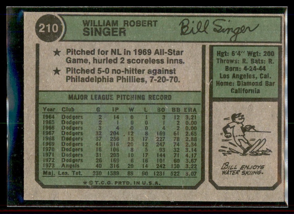 1974 Topps Bill Singer #210 California Angels | eBay