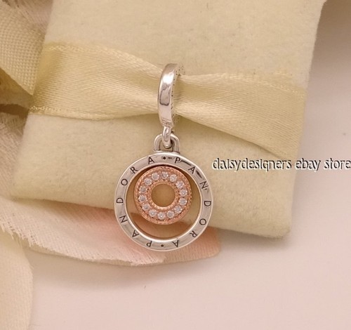NEW Pandora TWO TONE LOGO CIRCLE Silver Rose Dangle Charm 782287C01 ...
