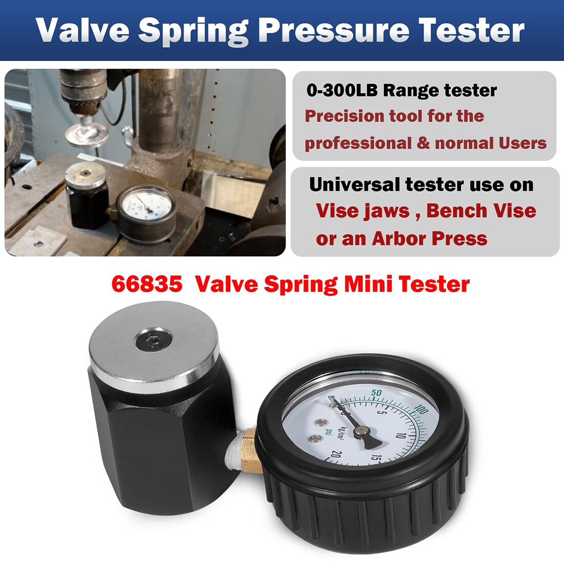66835 Mini Valve Spring Tester Range 0- 300 LBS 5LB Increments Vise ...